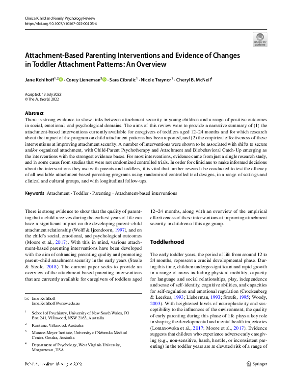 (PDF) Attachment-Based Parenting Interventions and Evidence of Changes ...