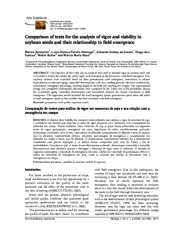 (PDF) Comparison of tests for the analysis of vigor and viability in ...