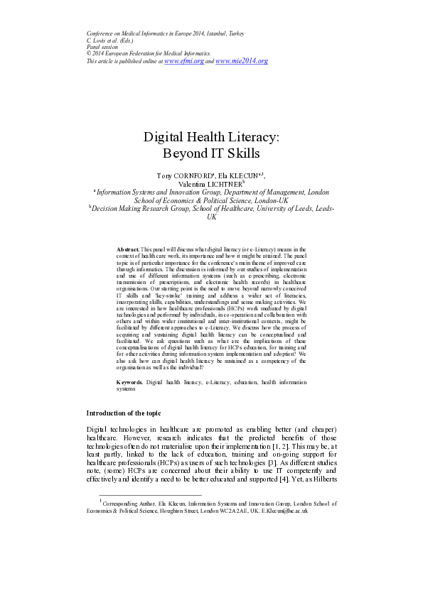 (PDF) Digital Health Literacy: Beyond IT Skills