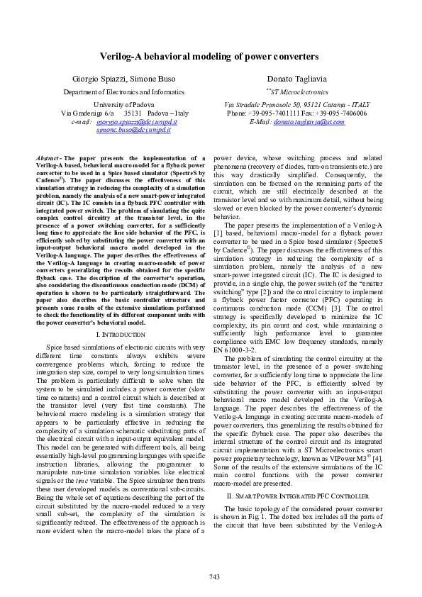 (PDF) Verilog-A behavioral modeling of power converters