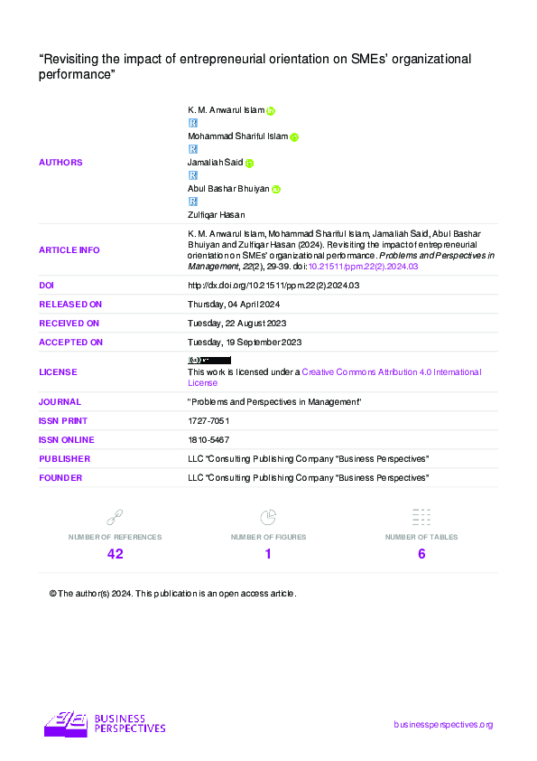 (PDF) Revisiting the impact of entrepreneurial orientation on SMEs’ organizational performance