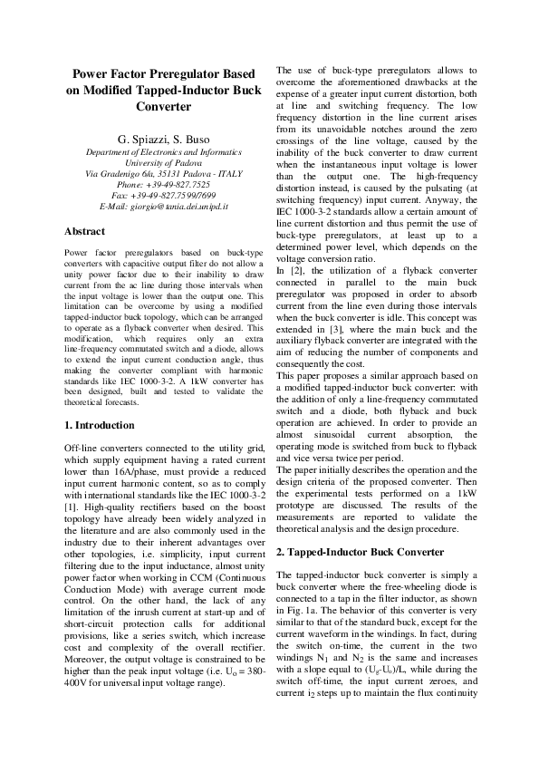 (PDF) Power factor preregulator based on modified tapped-inductor buck converter