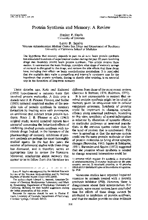 (PDF) Protein synthesis and memory: A review