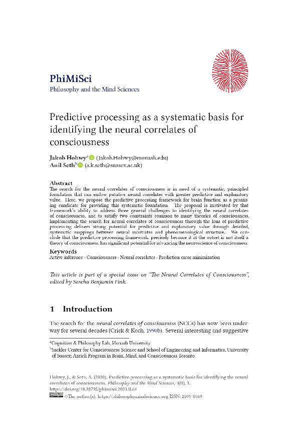 (PDF) Predictive processing as a systematic basis for identifying the ...
