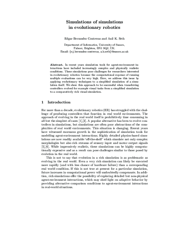 (PDF) Simulations of Simulations in Evolutionary Robotics