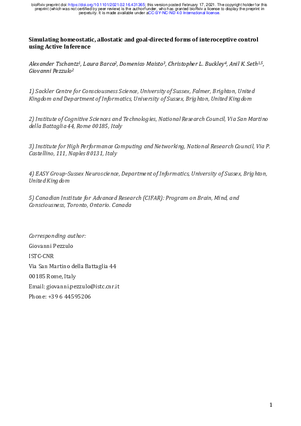 (PDF) Simulating homeostatic, allostatic and goal-directed forms of interoceptive control using ...