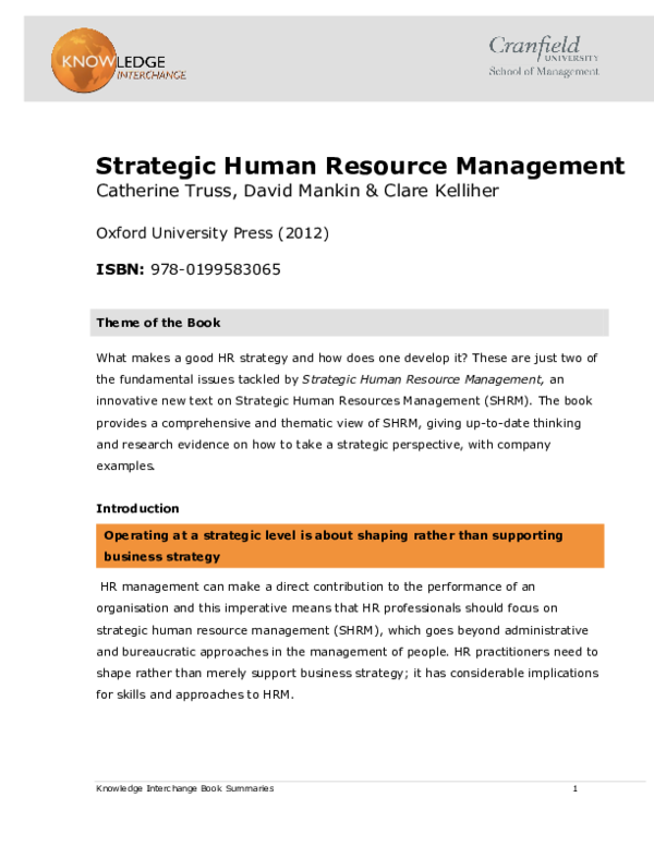 (PDF) Strategic Human Resource Management