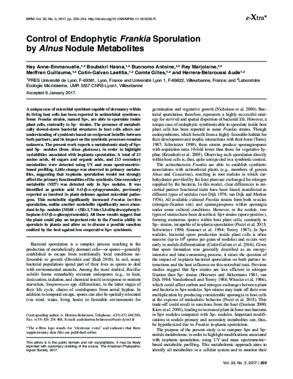(PDF) Control of endophytic Frankia sporulation by Alnus nodule metabolites