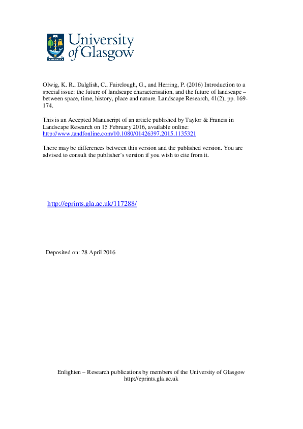 (PDF) Introduction to a special issue: the future of landscape ...