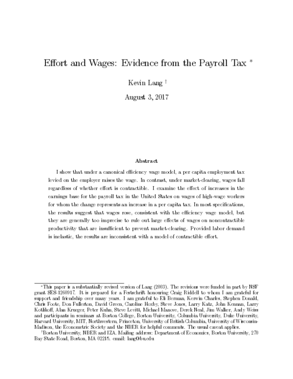(PDF) Effort and wages: Evidence from the payroll tax