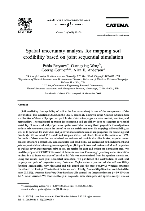 (PDF) Spatial uncertainty analysis for mapping soil erodibility based on joint sequential simulation