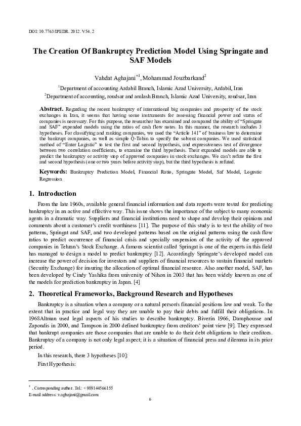 (PDF) The Creation Of Bankruptcy Prediction Model Using Springate and ...