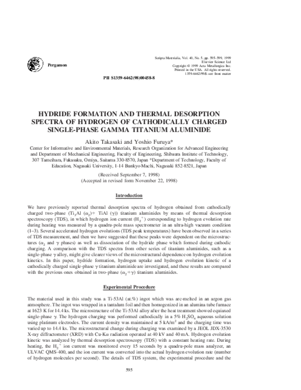 (PDF) Hydride formation and thermal desorption spectra of hydrogen of ...