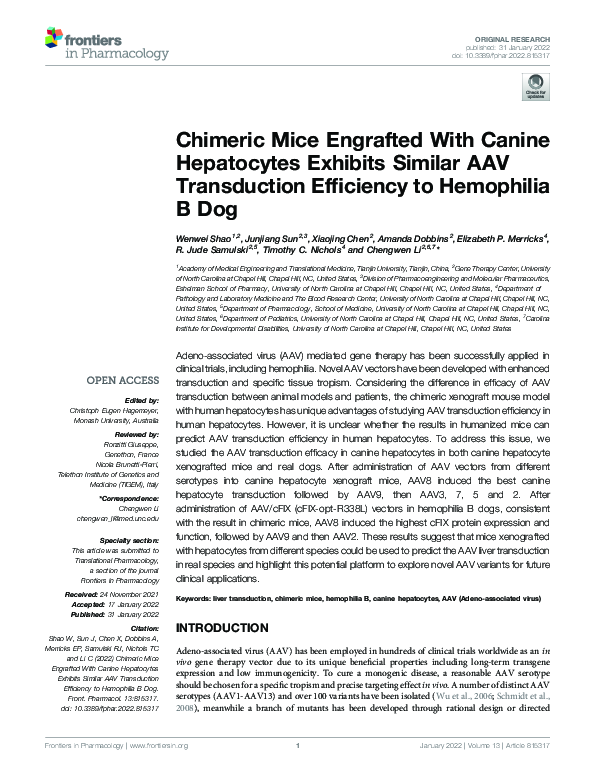 (PDF) Chimeric Mice Engrafted With Canine Hepatocytes Exhibits Similar ...
