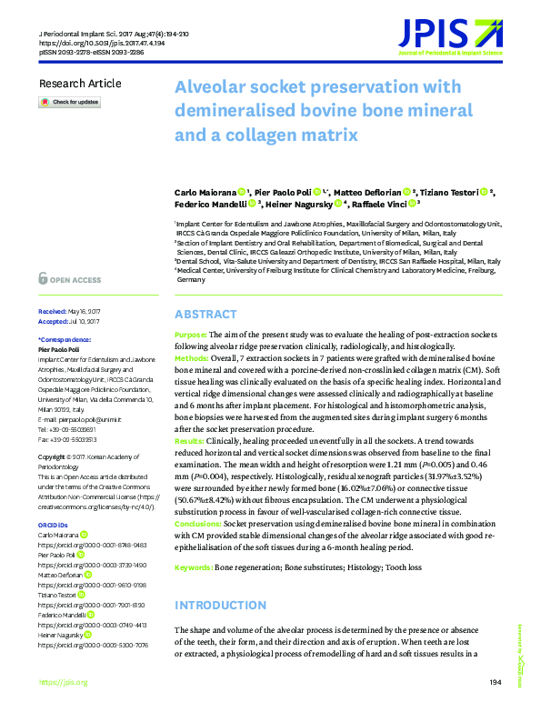 (PDF) Alveolar socket preservation with demineralised bovine bone ...