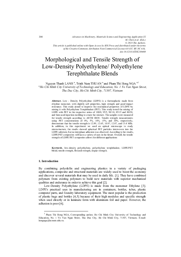 (PDF) Morphological and Tensile Strength of Low-Density Polyethylene ...
