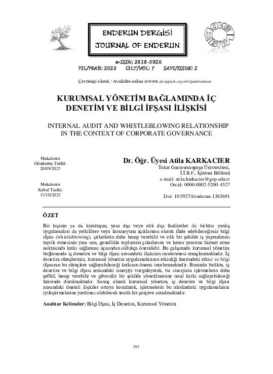 (PDF) Internal Audit and Whistleblowing Relationship in the Context of Corporate Governance