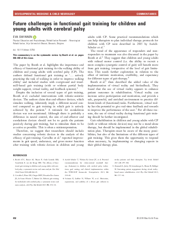 (PDF) Future challenges in functional gait training for children and ...