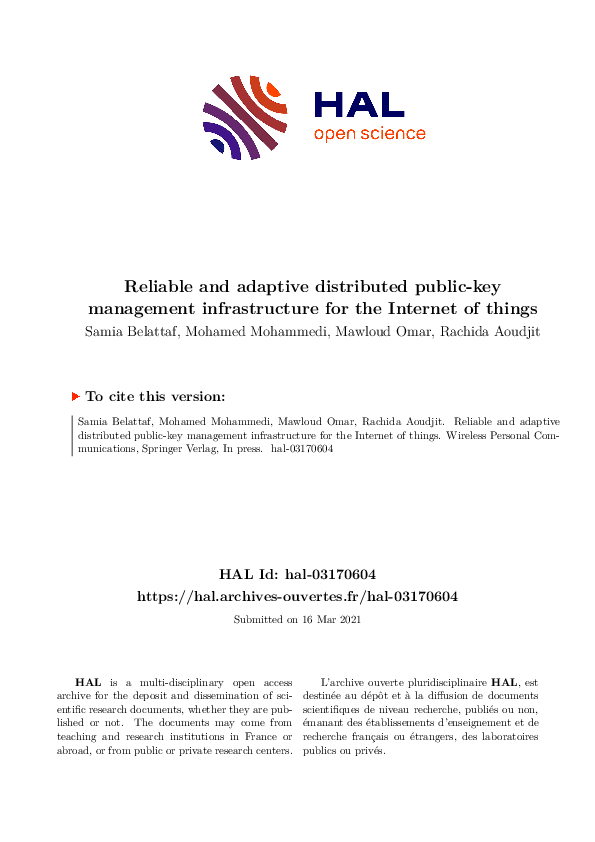 (PDF) Reliable and Adaptive Distributed Public-Key Management Infrastructure for the Internet of ...