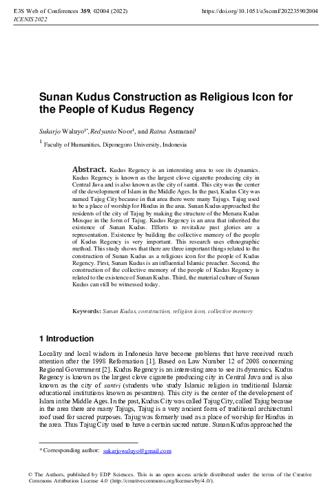 (PDF) Sunan Kudus Construction as Religious Icon for the People of ...