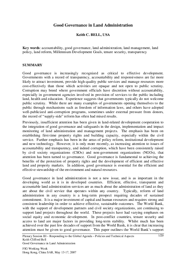 (PDF) Good Governance in Land Administration