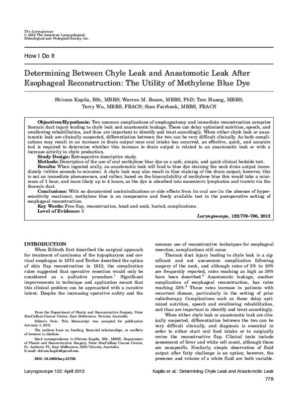 (PDF) Determining between chyle leak and anastomotic leak after ...