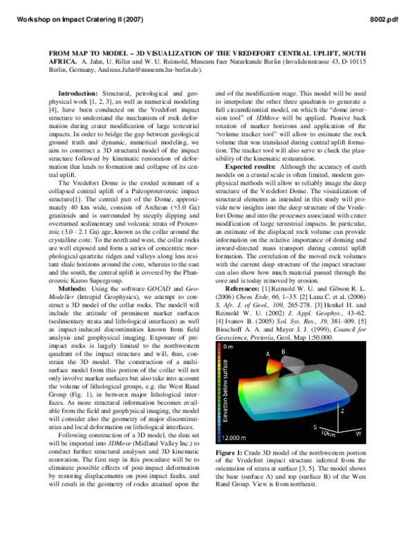 (PDF) From Map to Model - 3D Visualization of the Vredefort Central Uplift, South