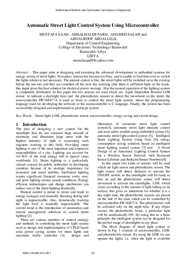 (PDF) Automatic Street Light Control System Using Microcontroller
