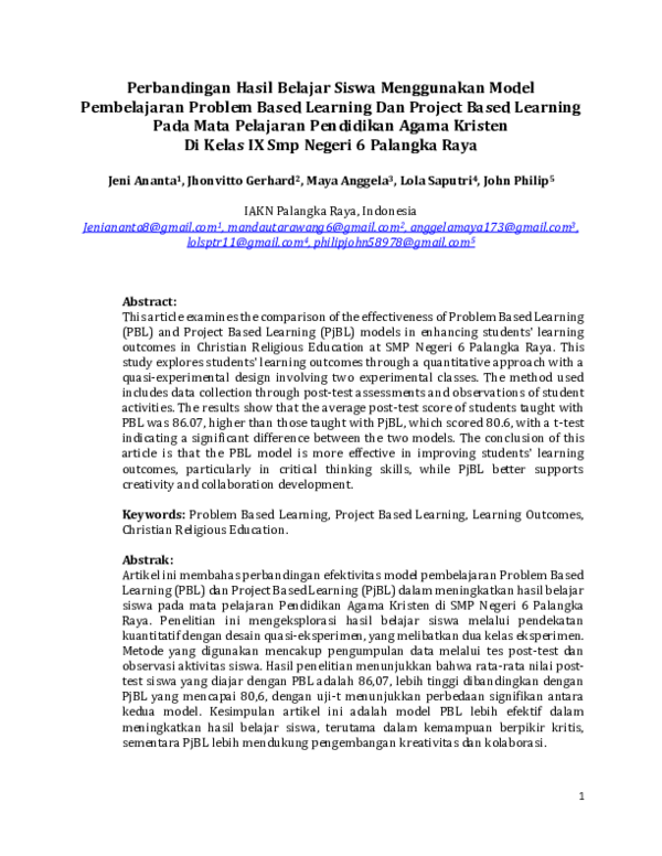 (PDF) Jurnal Perbandingan Hasil Belajar