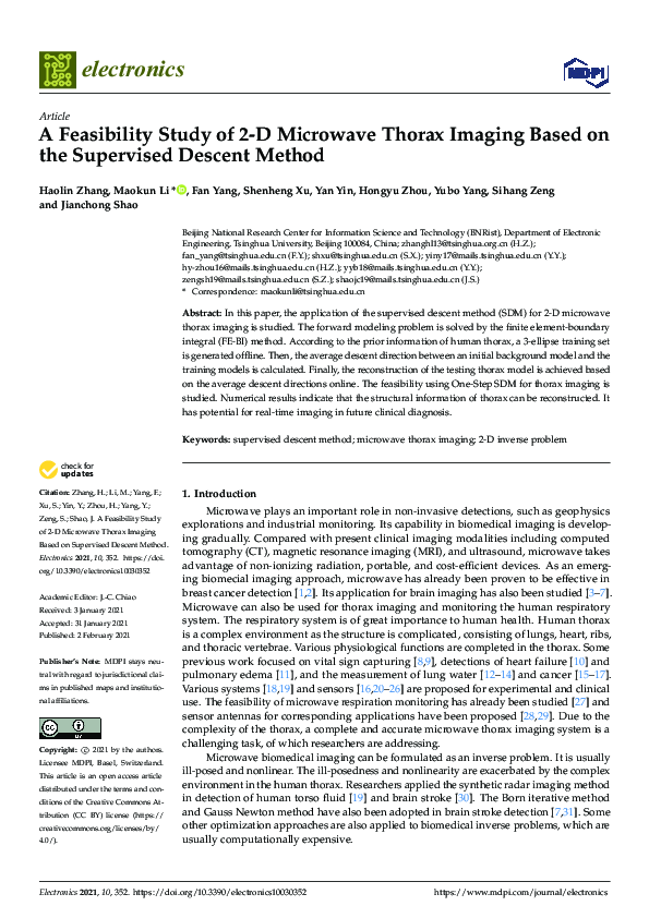 (PDF) A Feasibility Study of 2-D Microwave Thorax Imaging Based on the Supervised Descent Method