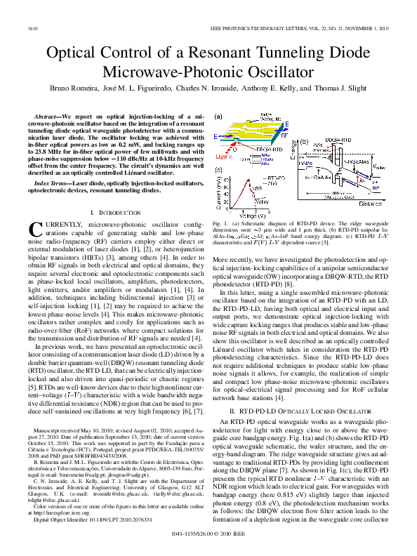 (PDF) Optical Control of a Resonant Tunneling Diode Microwave-Photonic Oscillator | José ...