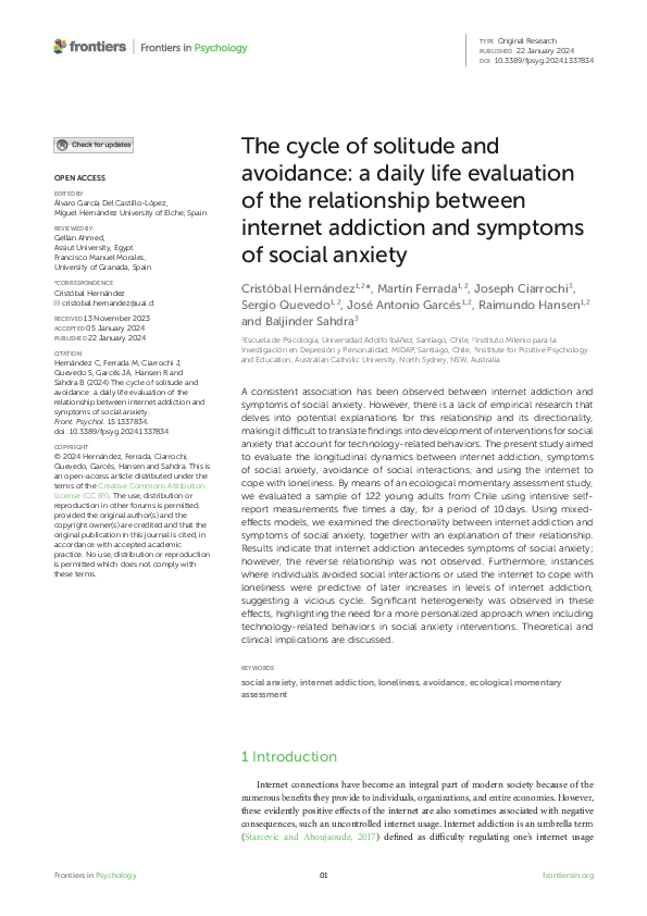 (PDF) The cycle of solitude and avoidance: a daily life evaluation of ...