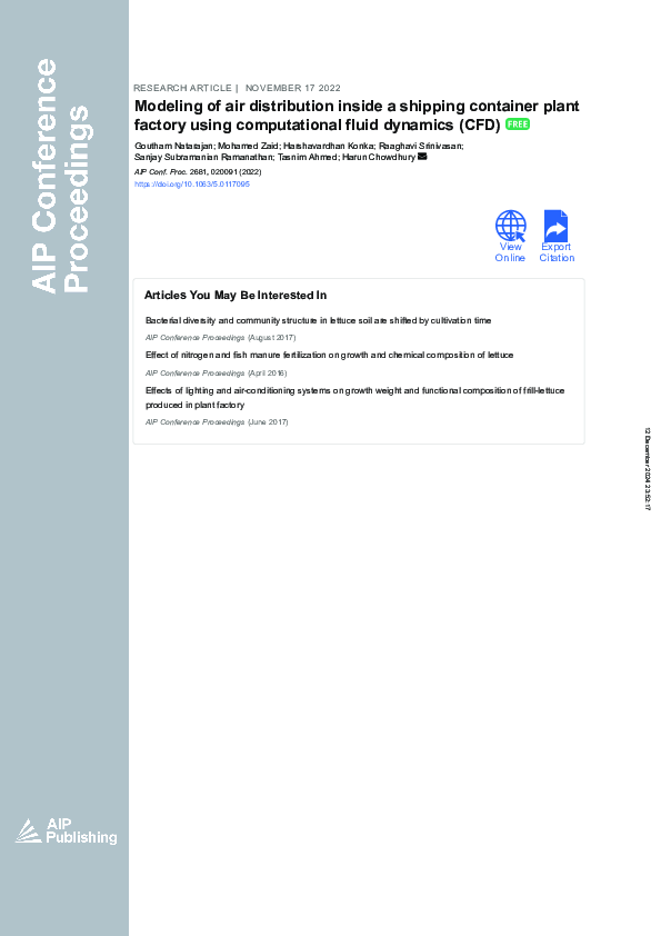 (PDF) Modeling of air distribution inside a shipping container plant factory using computational ...