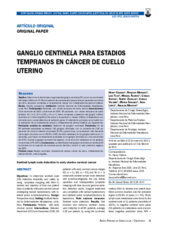 (PDF) Ganglio centinela para estadios tempranos en cáncer de cuello ...