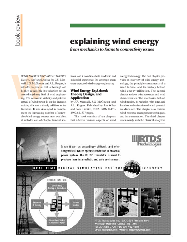 (PDF) Wind energy explained: Theory, Design, and application [Book Review]