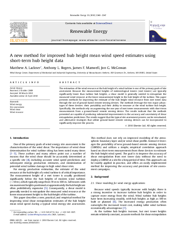 (PDF) A new method for improved hub height mean wind speed estimates ...