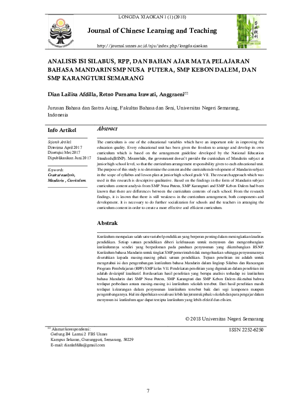 (PDF) Analisis Isi Silabus, RPP, Dan Bahan Ajar Mata Pelajaran Bahasa Mandarin SMP Nusa Putera ...