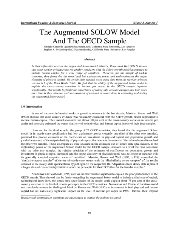(PDF) The Augmented SOLOW Model And The OECD Sample