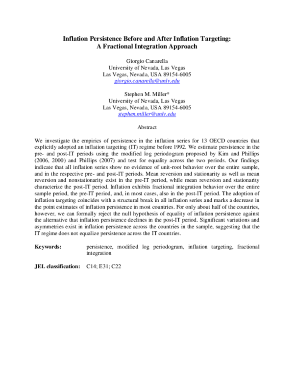 (PDF) Inflation Persistence and Targeting Analysis