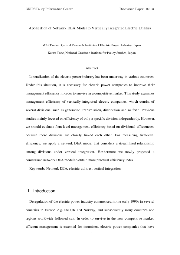 (PDF) Application of Network DEA Model to Vertically Integrated ...