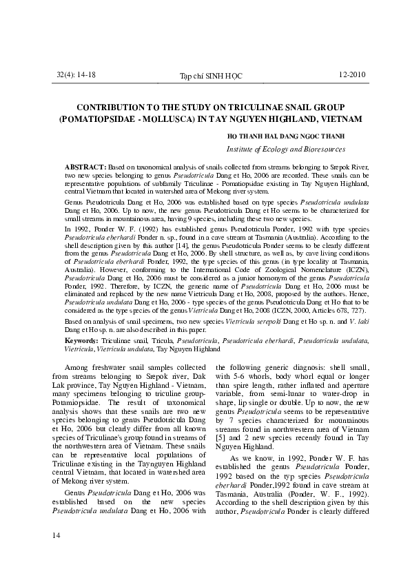 (PDF) Contribution to the study on Triculinae snail group ...