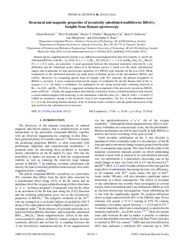 (PDF) Structural and magnetic properties of isovalently substituted multiferroic BiFeO3 ...