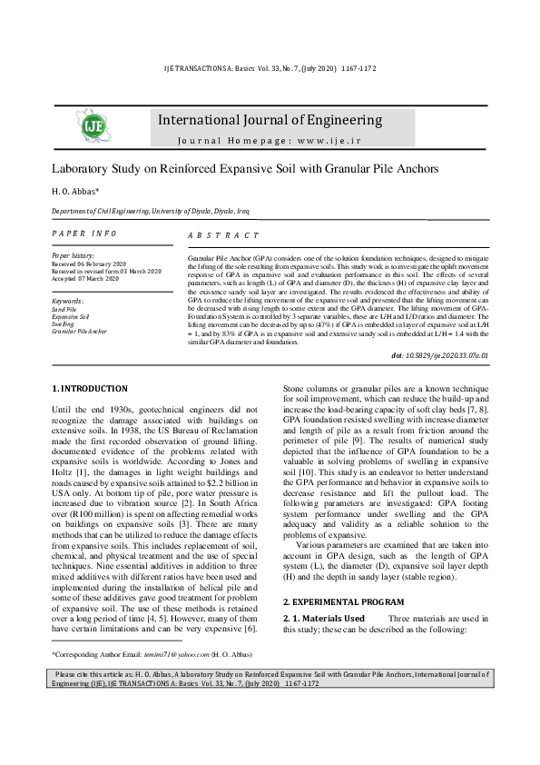 (PDF) Laboratory Study on Reinforced Expansive Soil with Granular Pile Anchor