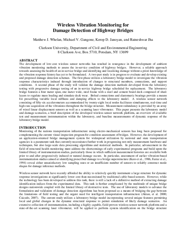 (PDF) Wireless vibration monitoring for damage detection of highway bridges