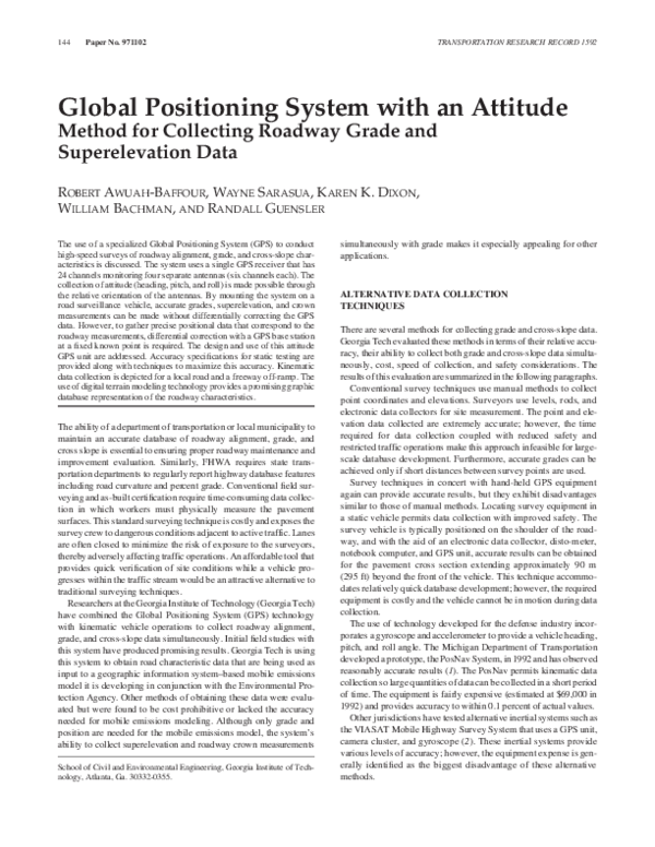 (PDF) Global Positioning System with an Attitude: Method for Collecting Roadway Grade and ...