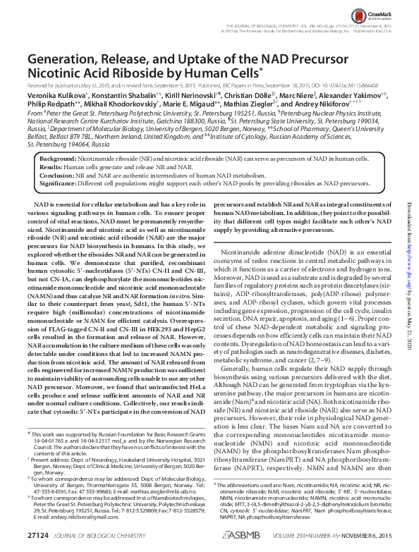 (PDF) Generation, Release, and Uptake of the NAD Precursor Nicotinic ...