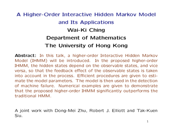 (PDF) A Higher-order interactive hidden Markov model and its applications