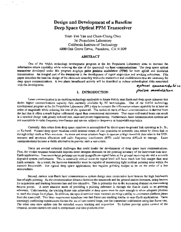 (PDF) Design and development of a baseline deep-space optical PPM ...