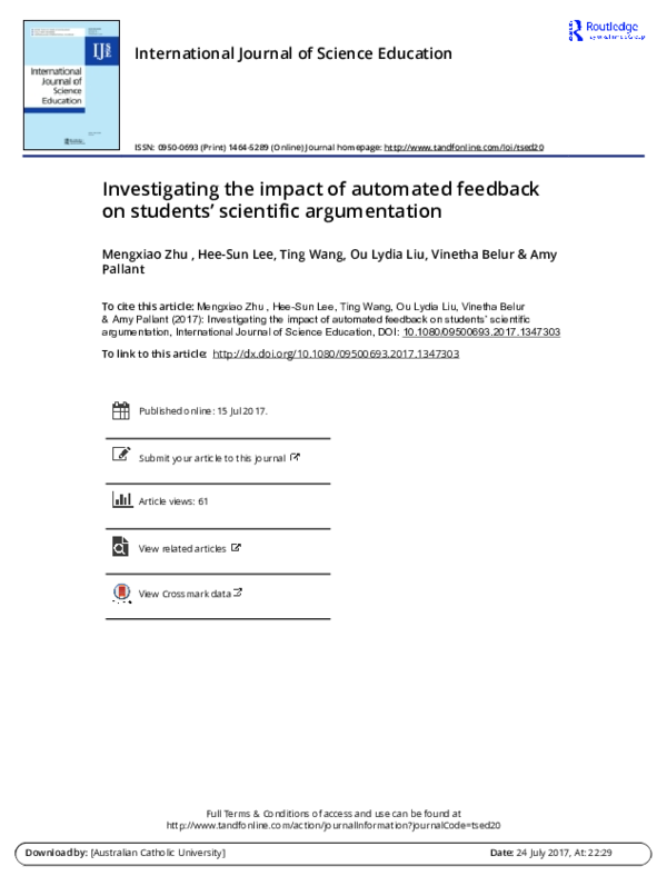 (PDF) Investigating the impact of automated feedback on students’ scientific argumentation