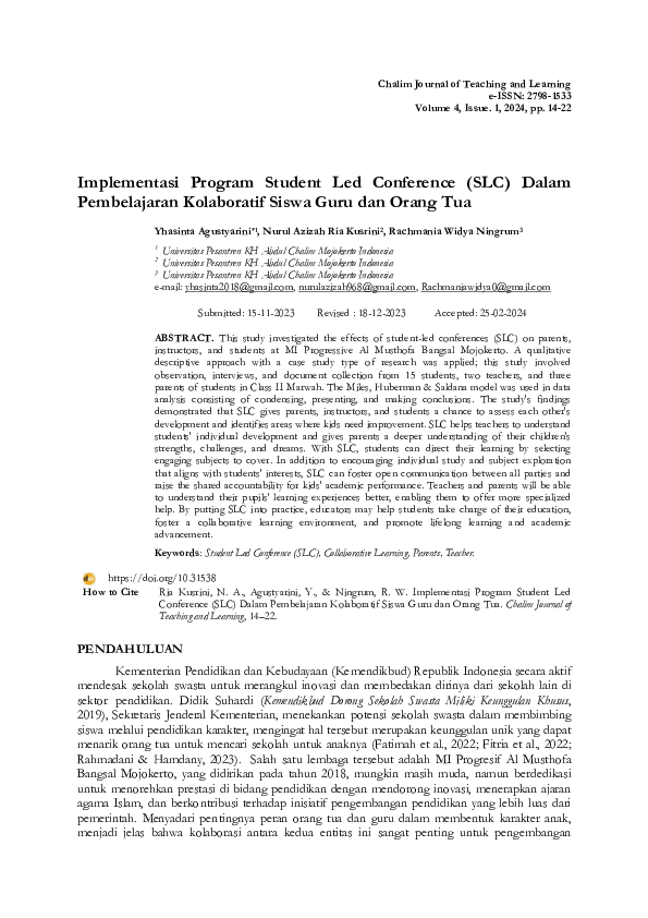 (PDF) Implementasi Program Student Led Conference (SLC) Dalam Pembelajaran Kolaboratif Siswa ...